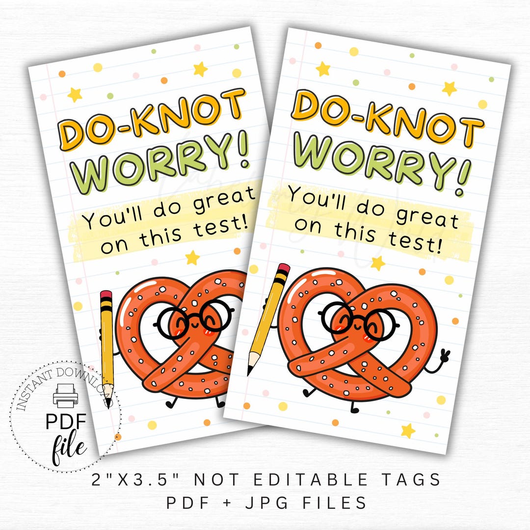 Printable Testing Day Pretzel Snack Tag, Classroom Mini Pretzel Bag ...