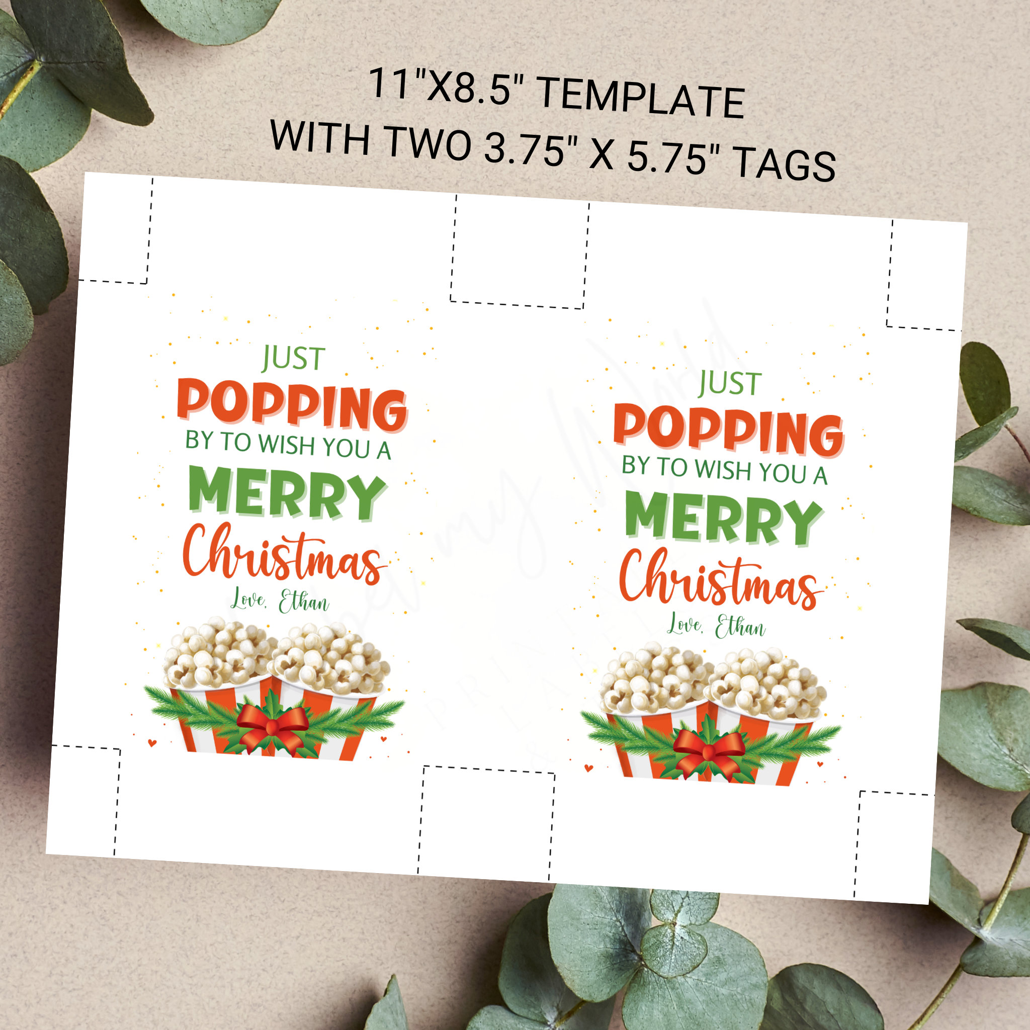 Printable Just Popping by Merry Christmas Popcorn Bag Tag ...