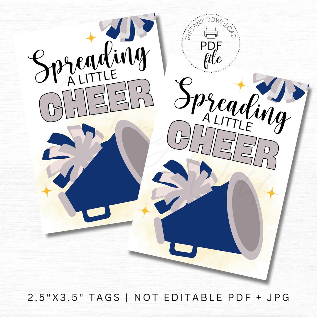 Printable Navy & Silver Spreading a Little Cheer Tags, Cheerleading ...