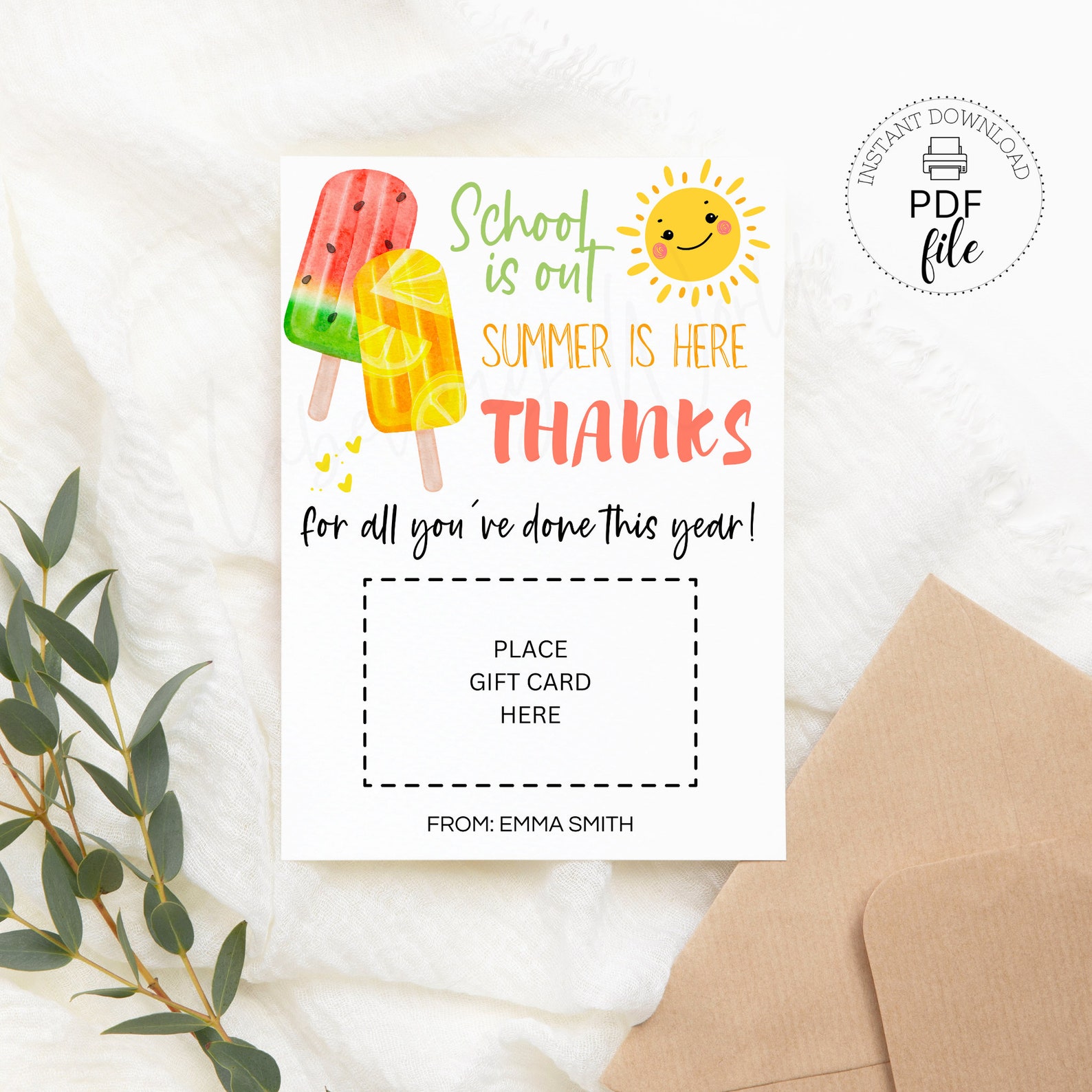 Printable School is Out Summer is Here Personalized Gift Card Holder ...