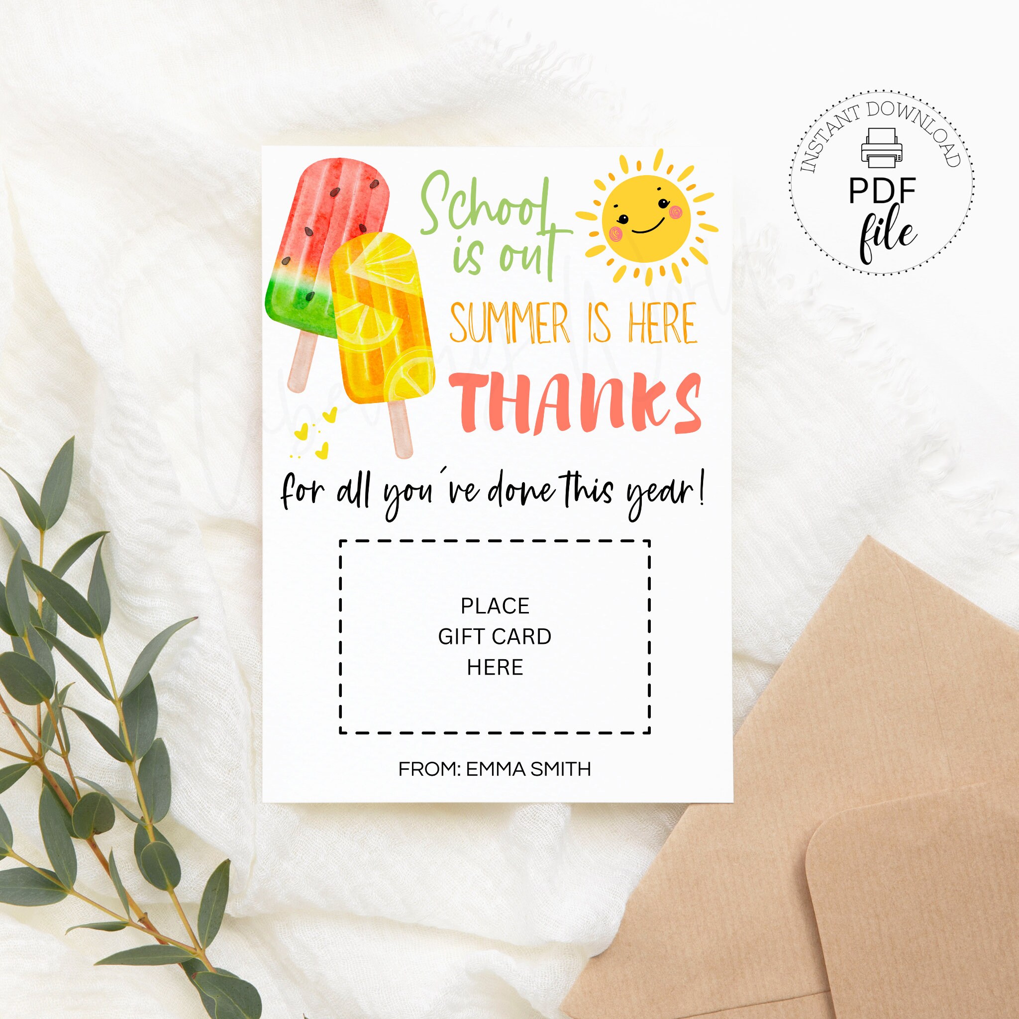 Printable School is Out Summer is Here Personalized Gift Card Holder ...