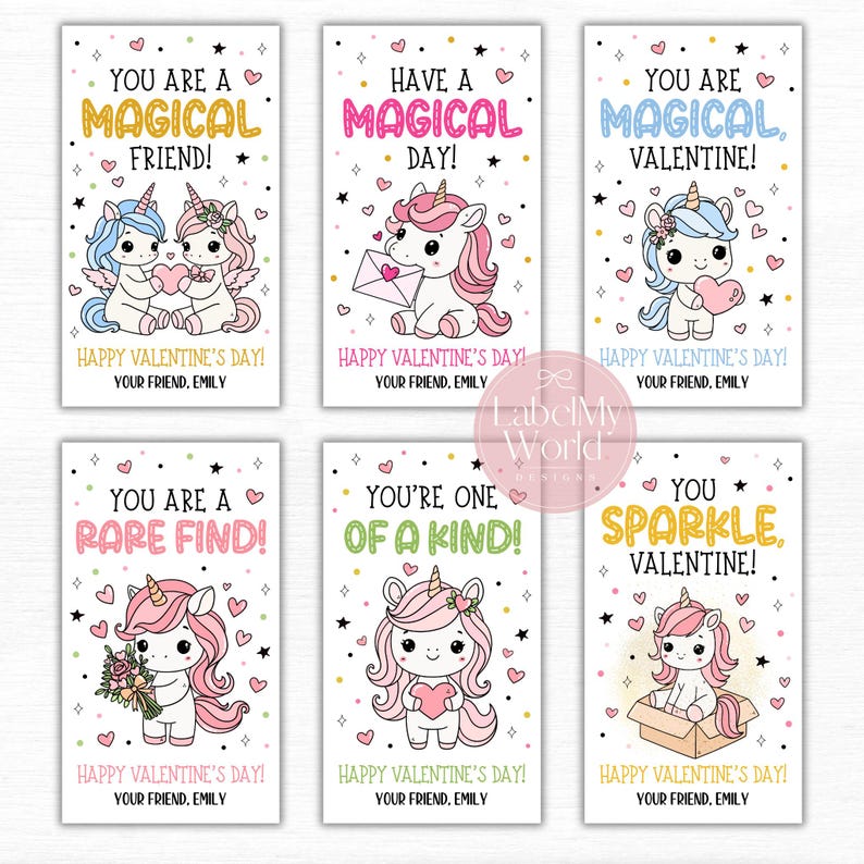 Printable Unicorn Valentine Cards, Classroom Magical Unicorn Valentine ...