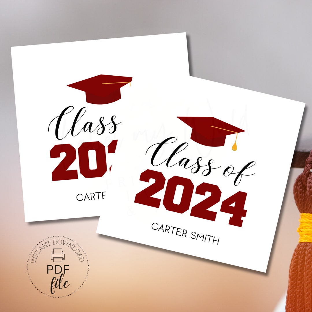 Graduation Maroon/burgundy Grad Cap Gift Tag | Personalized Class of ...
