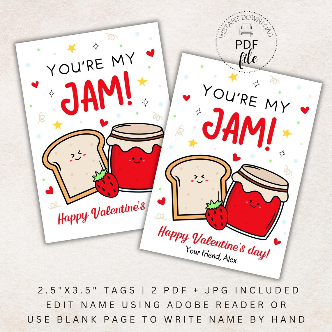Printable Valentine Strawberry Jam Gift Tag, Personalized You Are My ...