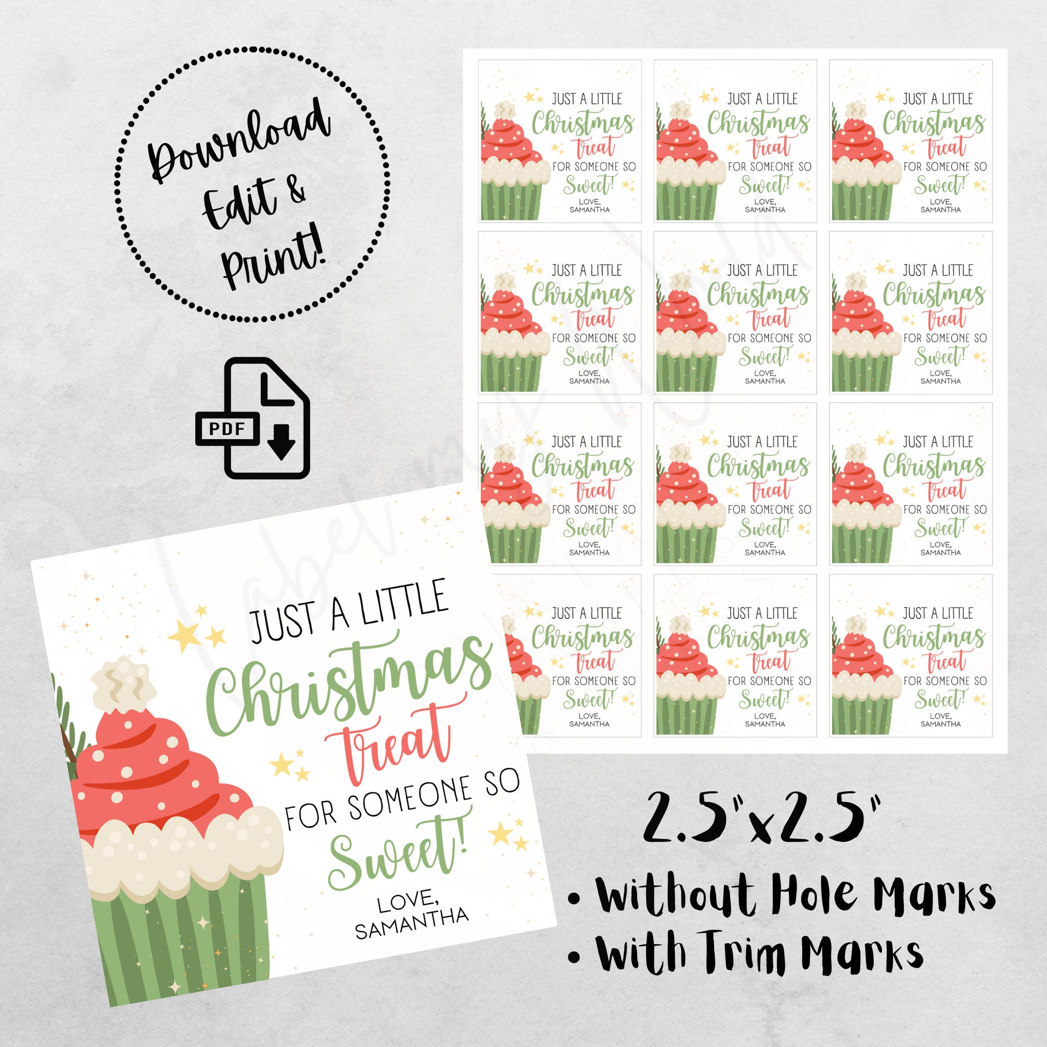 Christmas Cupcake Appreciation Gift Tags Printable Holiday Treat Tag ...