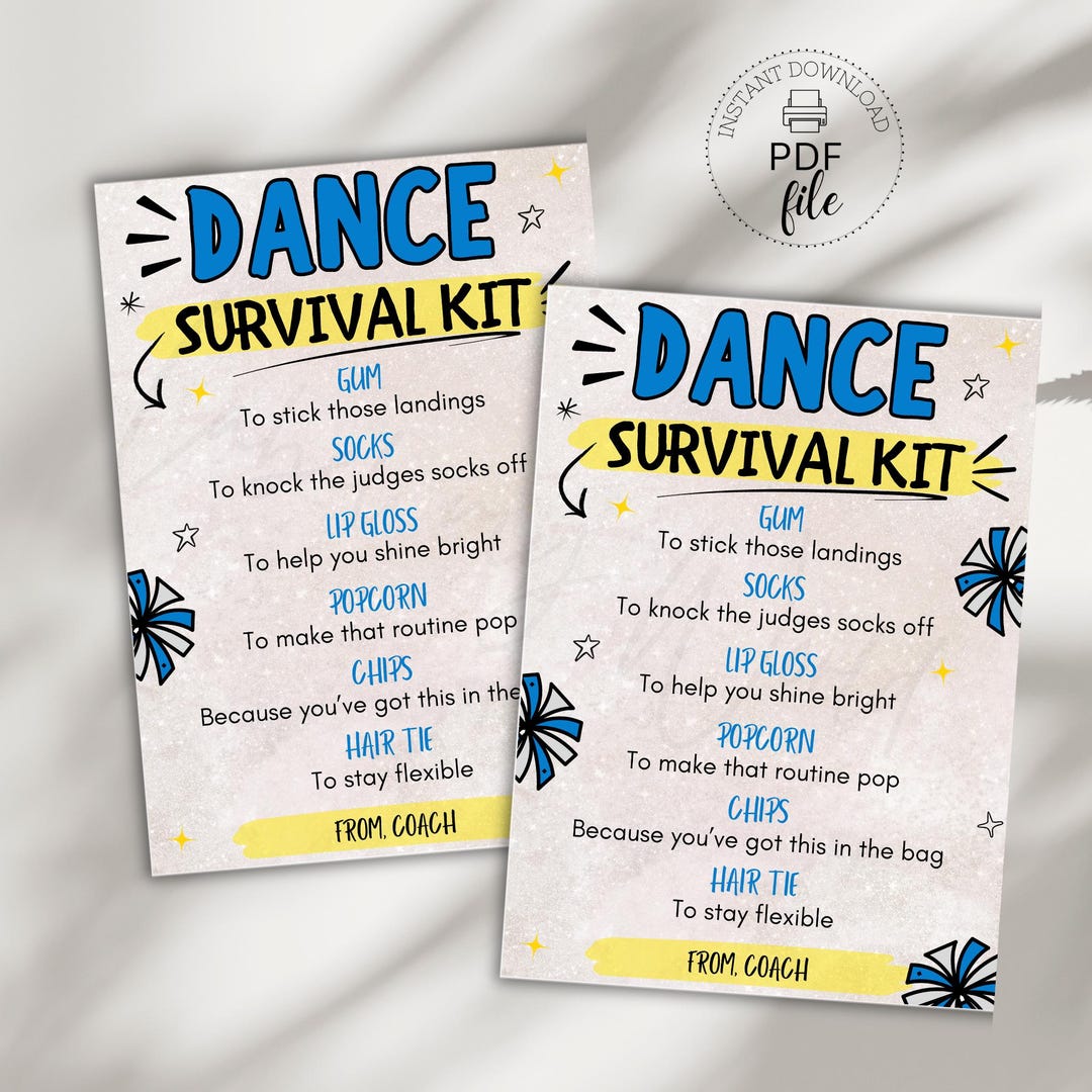 Printable Dance Survival Kit Tag, Editable Dance Team 3.5"x5" Blue ...