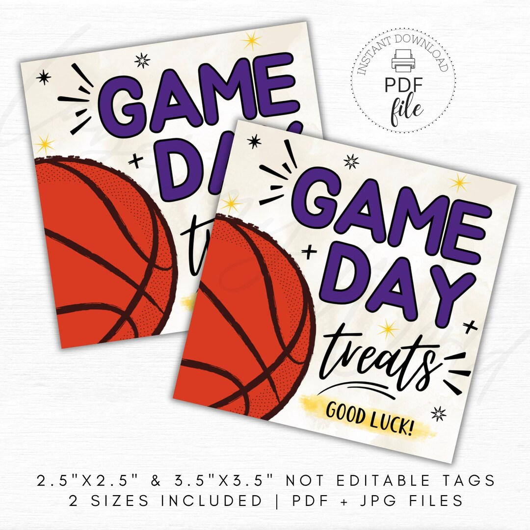 Printable Basketball Game Day Tag, Game Day Treats Good Luck Gift Tag ...