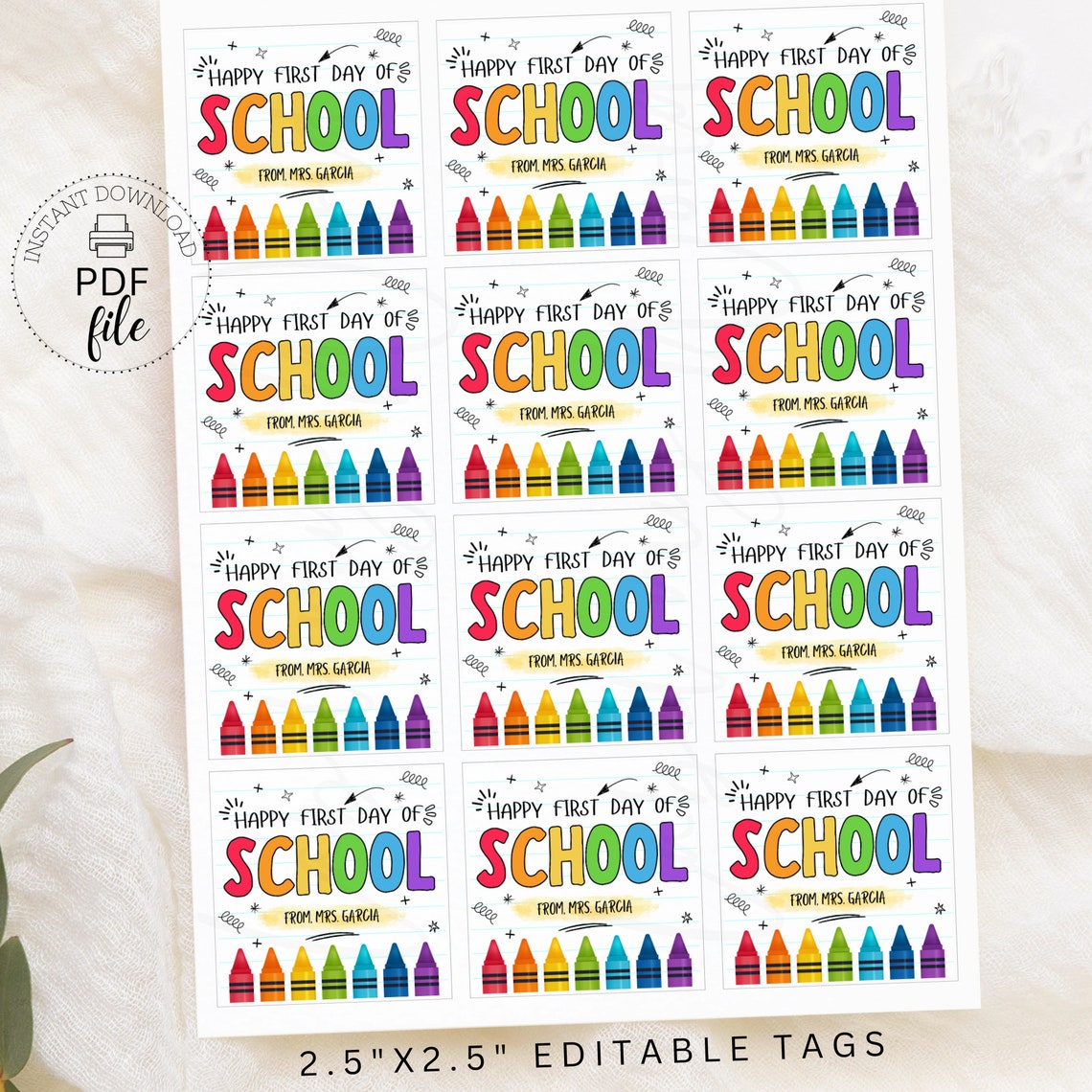 Happy First Day of School Tag | Printable Teachers/students/school ...