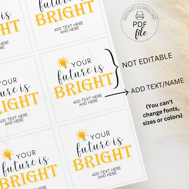 Your Future is Bright Gift Tag | Printable Graduation Party Favor Tag ...