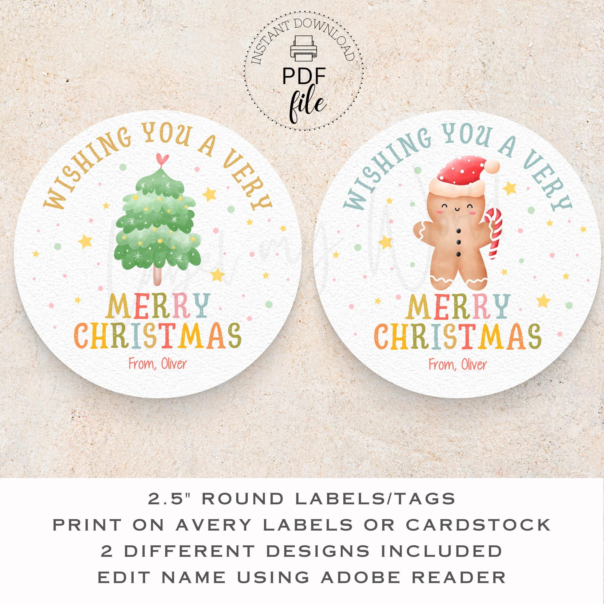 Printable Christmas Stickers, Personalized Wishing You a Very Merry ...