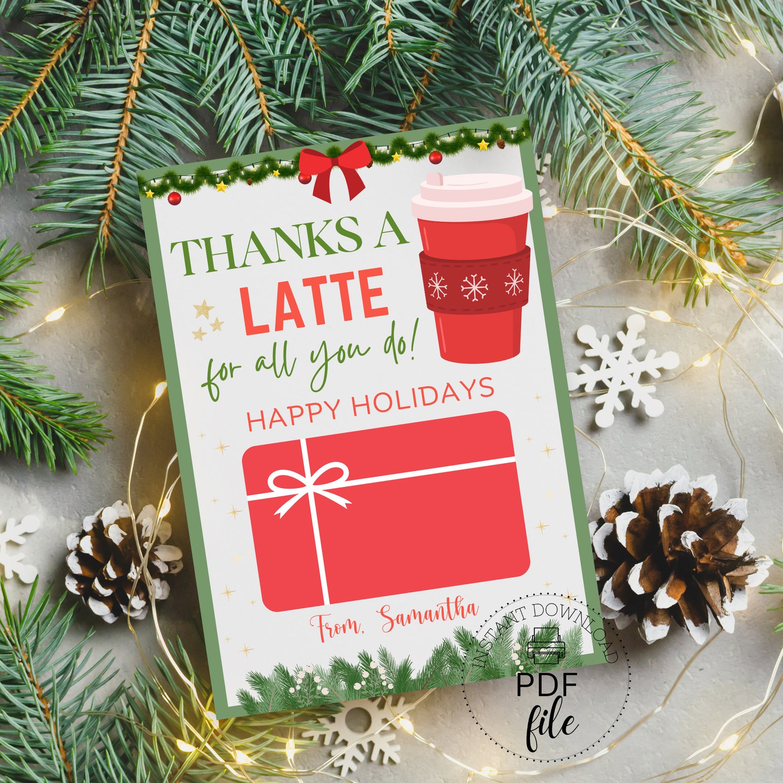 Christmas Coffee Gift Card Holder Template | Printable Thanks a Latte ...