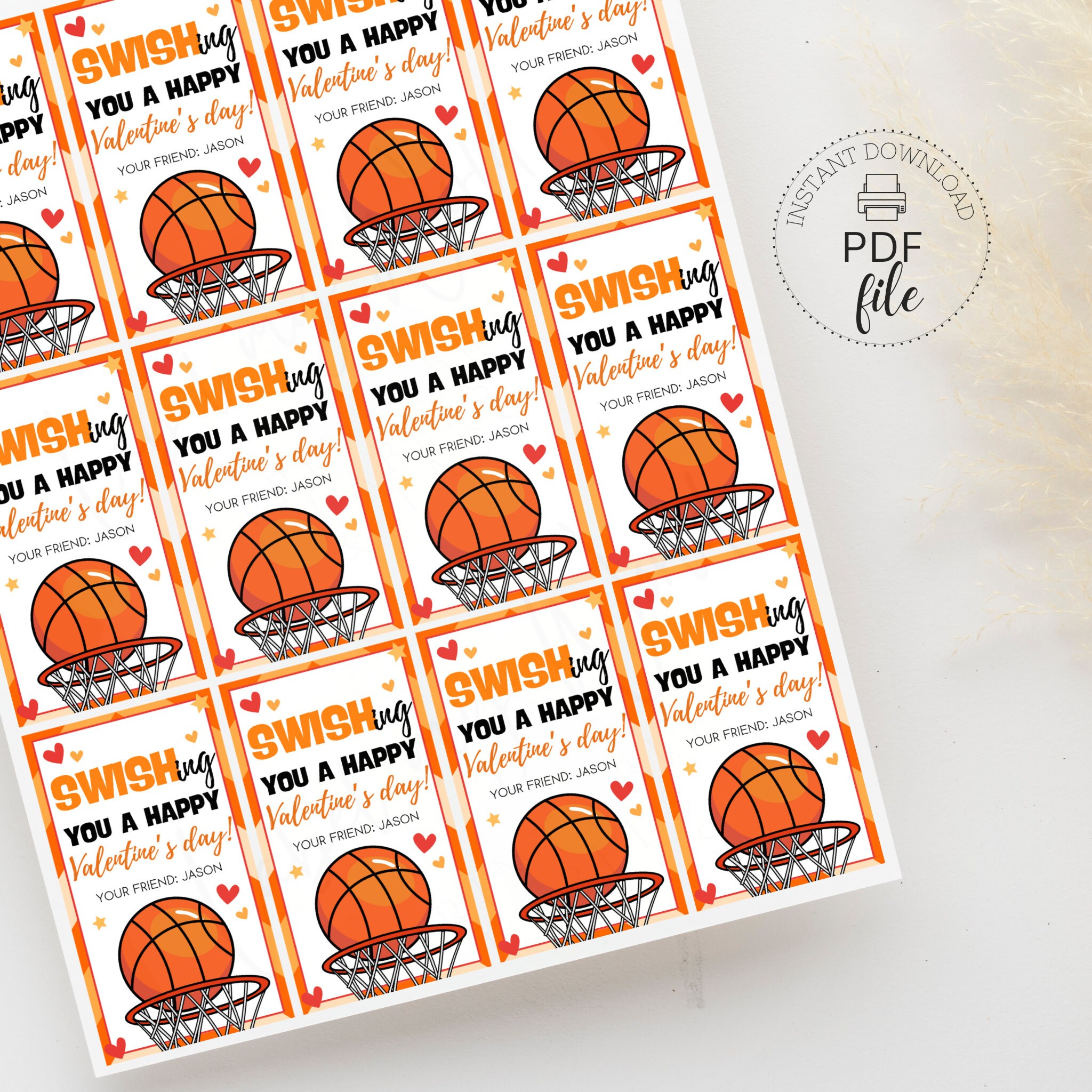 Swishing You a Happy Valentine's Day Basketball Gift Tag (PDF Download ...