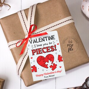 Printable Puzzle Heart Gift Tag, Personalized I Love You to Pieces ...