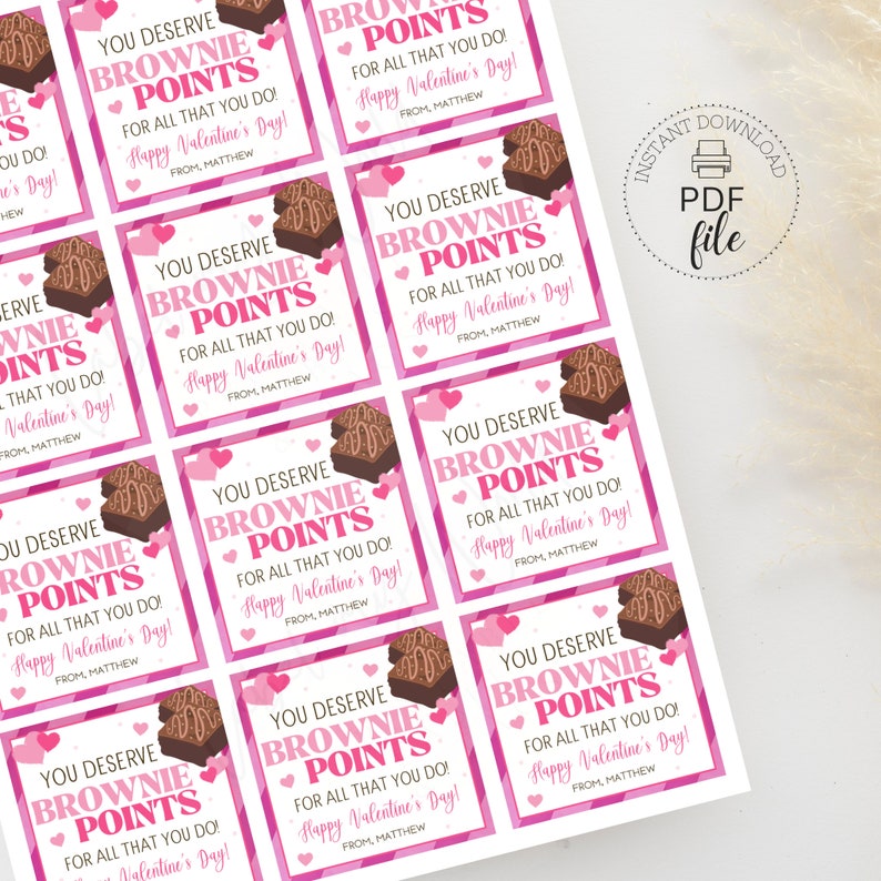You Deserve Brownie Points Valentine's Day Gift Tag Printable Employee ...