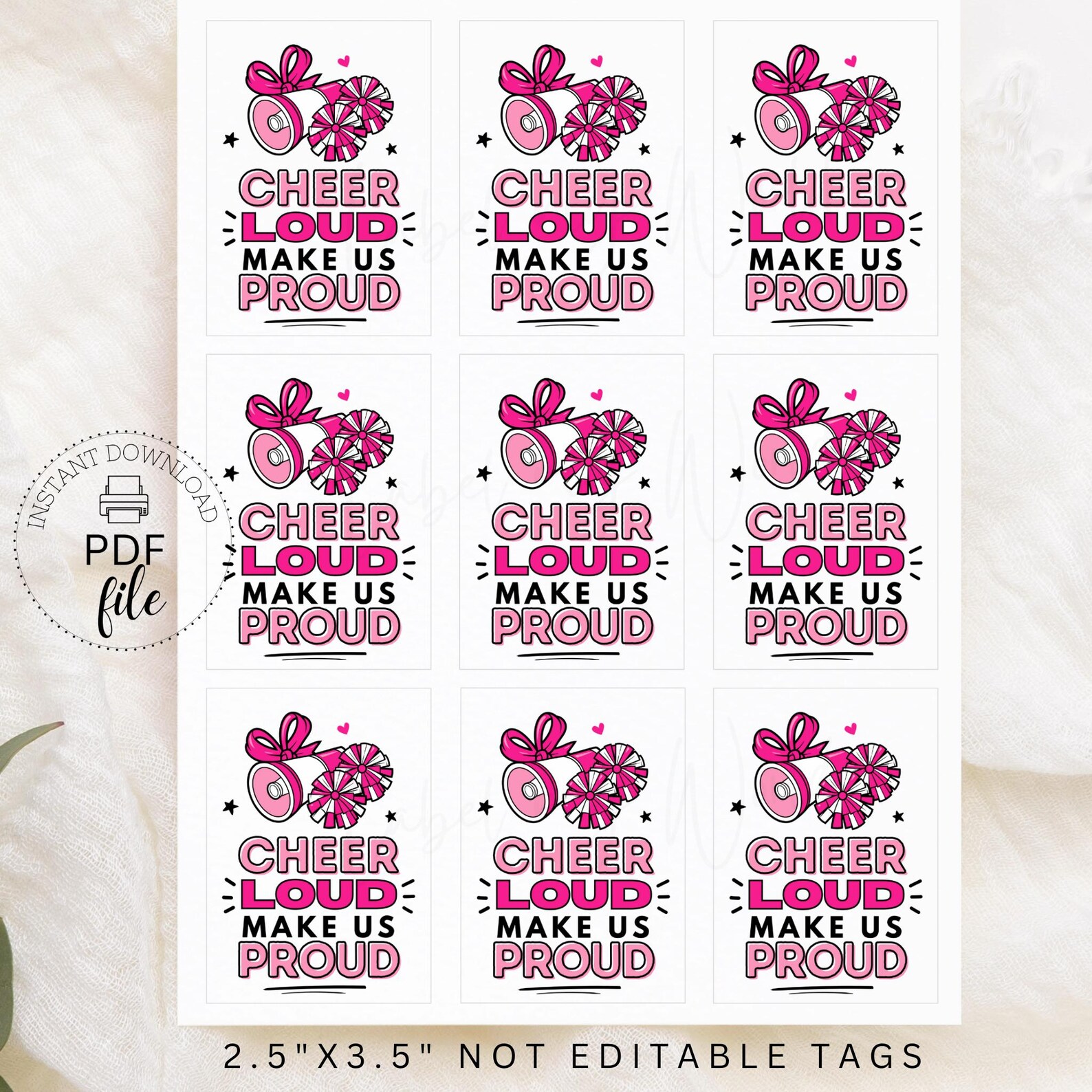 Cheer Loud Make Us Proud Tag, Printable Cheerleader Pink Out Game Day ...