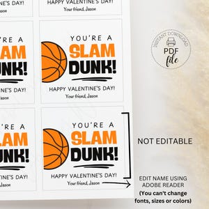 Printable Valentine You're a Slam Dunk Basketball Gift Tag, Happy ...