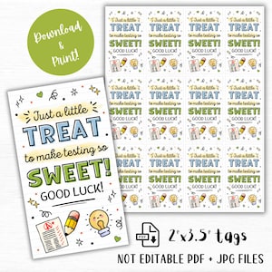 Printable School Testing Day Treat Tag, Classroom Teacher Just a Little ...