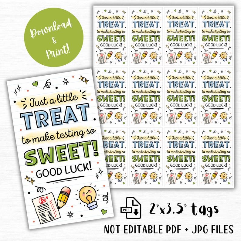 Printable School Testing Day Treat Tag, Classroom Teacher Just a Little ...