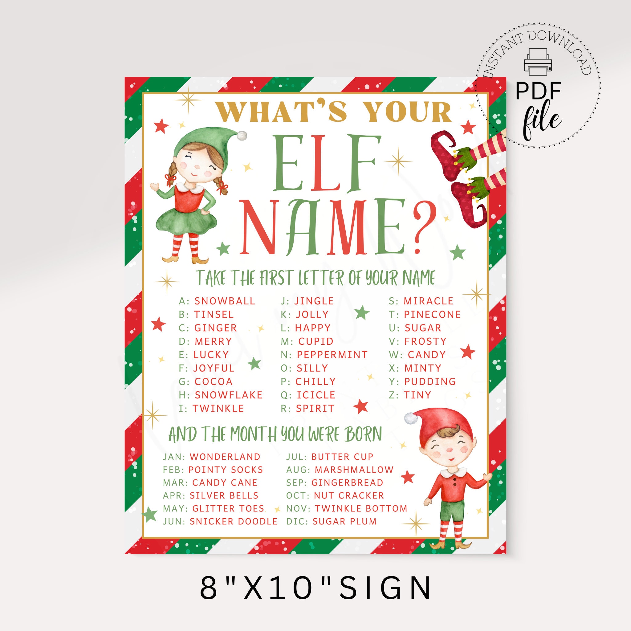 Printable What's Your Elf Name? Game | Christmas Game Sign 8"x10 ...