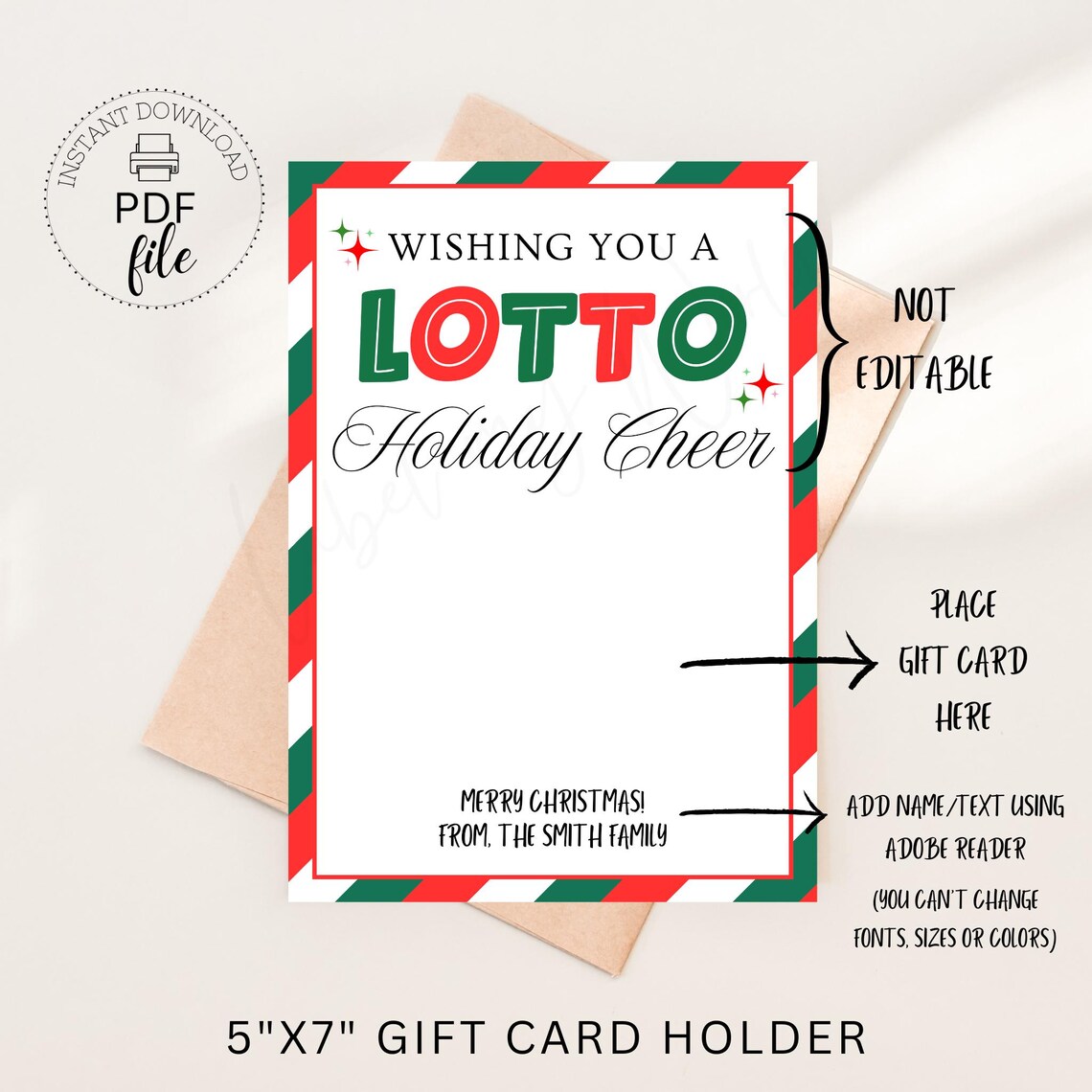 Printable Christmas Lottery Ticket Holder, Wishing You a LOTTO Holiday ...