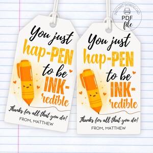 Printable Teacher Appreciation Gift Tag, Personalized You Just Happen ...