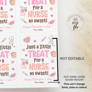 Printable Valentine Nurses Appreciation Treat Tag, Personalized Just a ...
