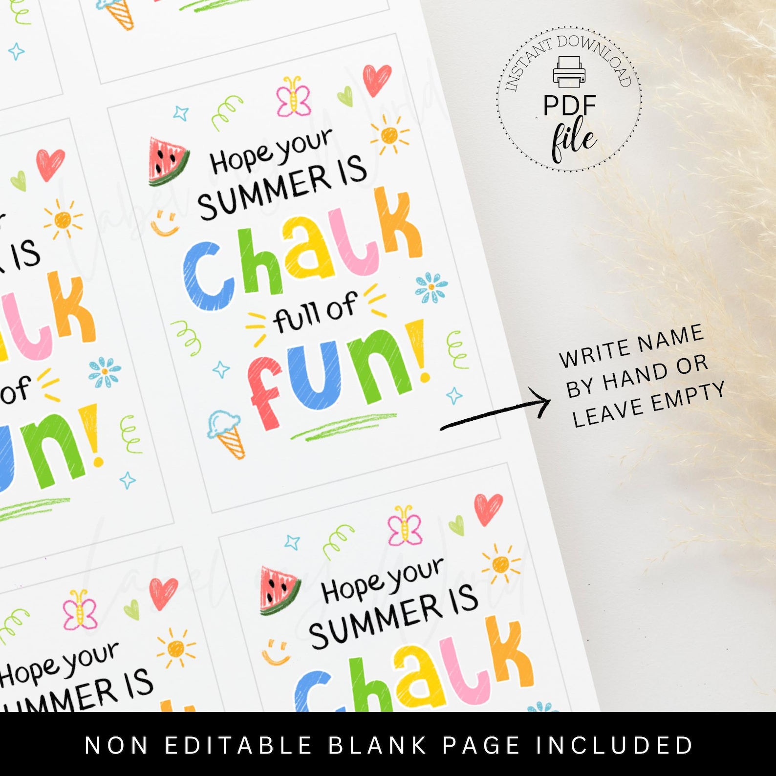 Printable Chalk Summer Gift Tag, Hope Your Summer is Chalk Full of Fun ...