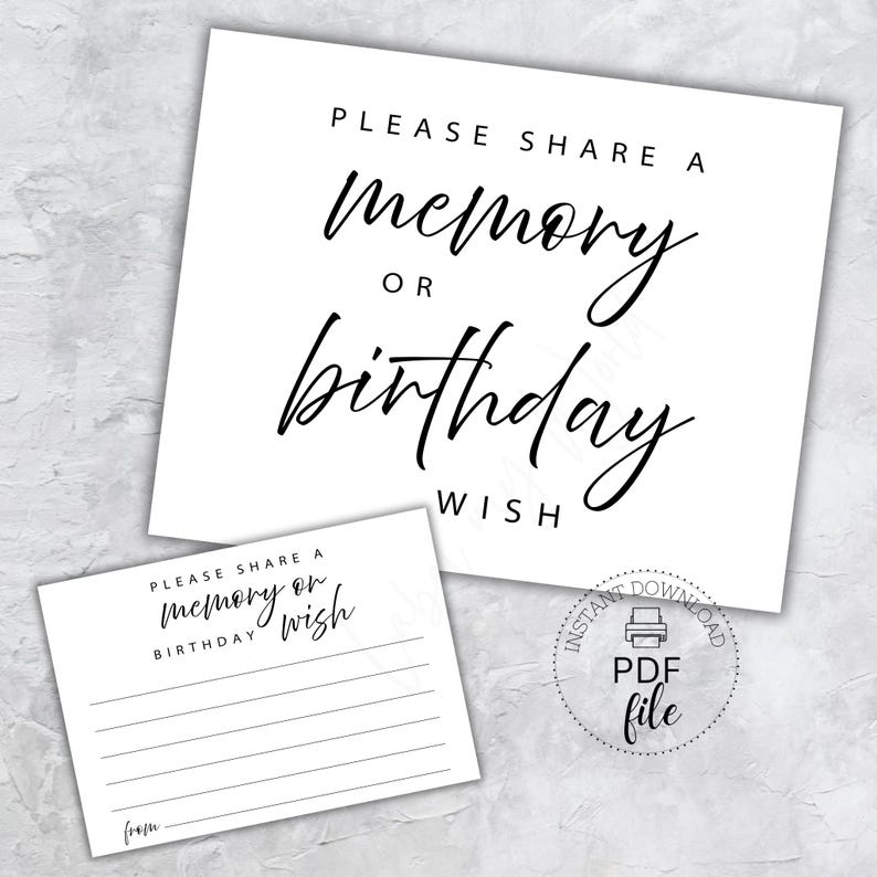 Memories and Wishes Birthday Sign, Please Share a Memory or Wish Card ...