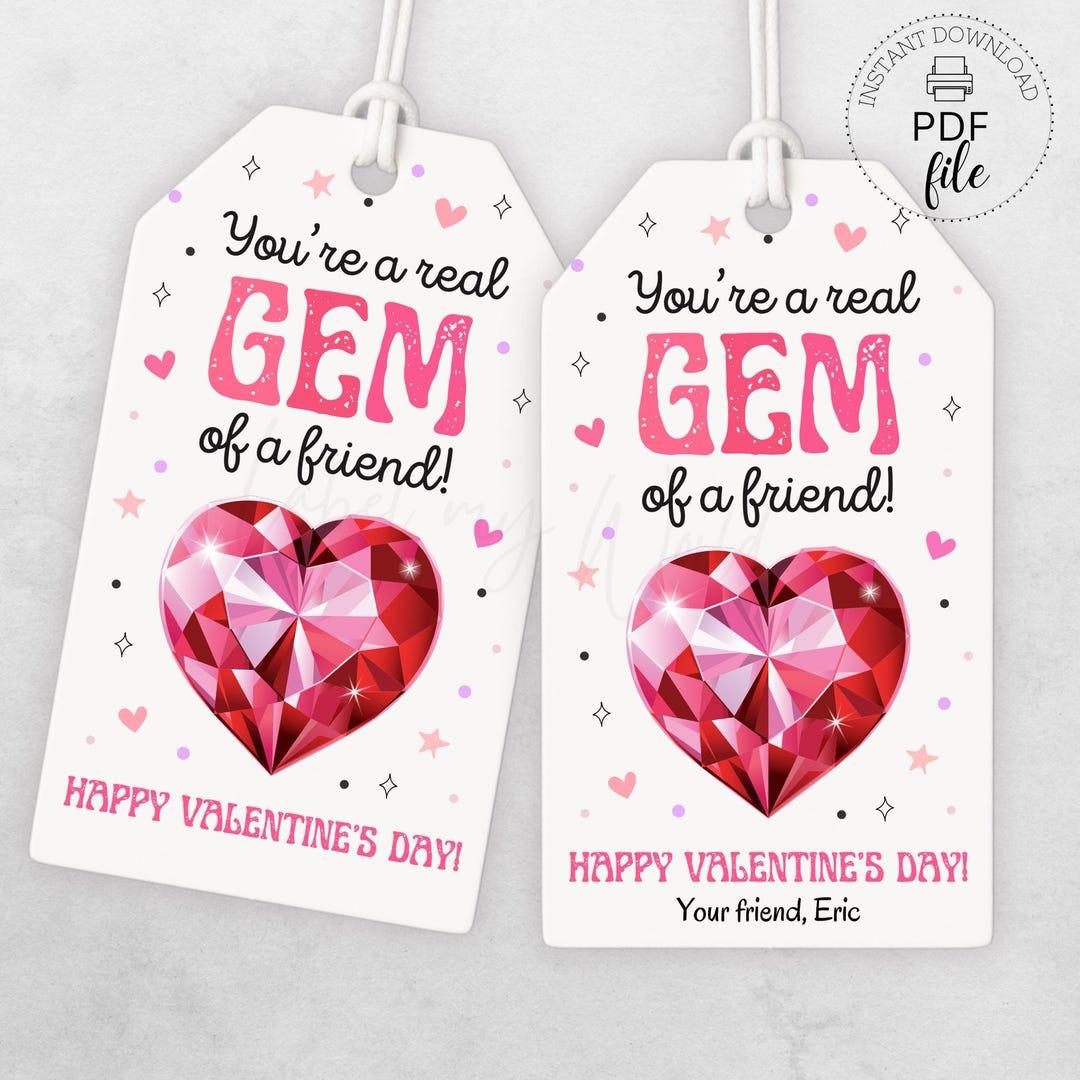 You're a Real Gem of a Friend Valentine's Day Candy Gem Gift Tag (PDF ...
