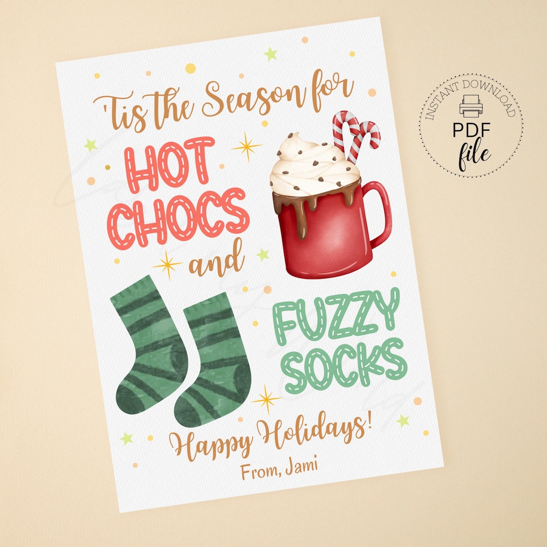 Printable Hot Cocoa & Holiday Socks Gift Tag, Personalized 'tis the ...