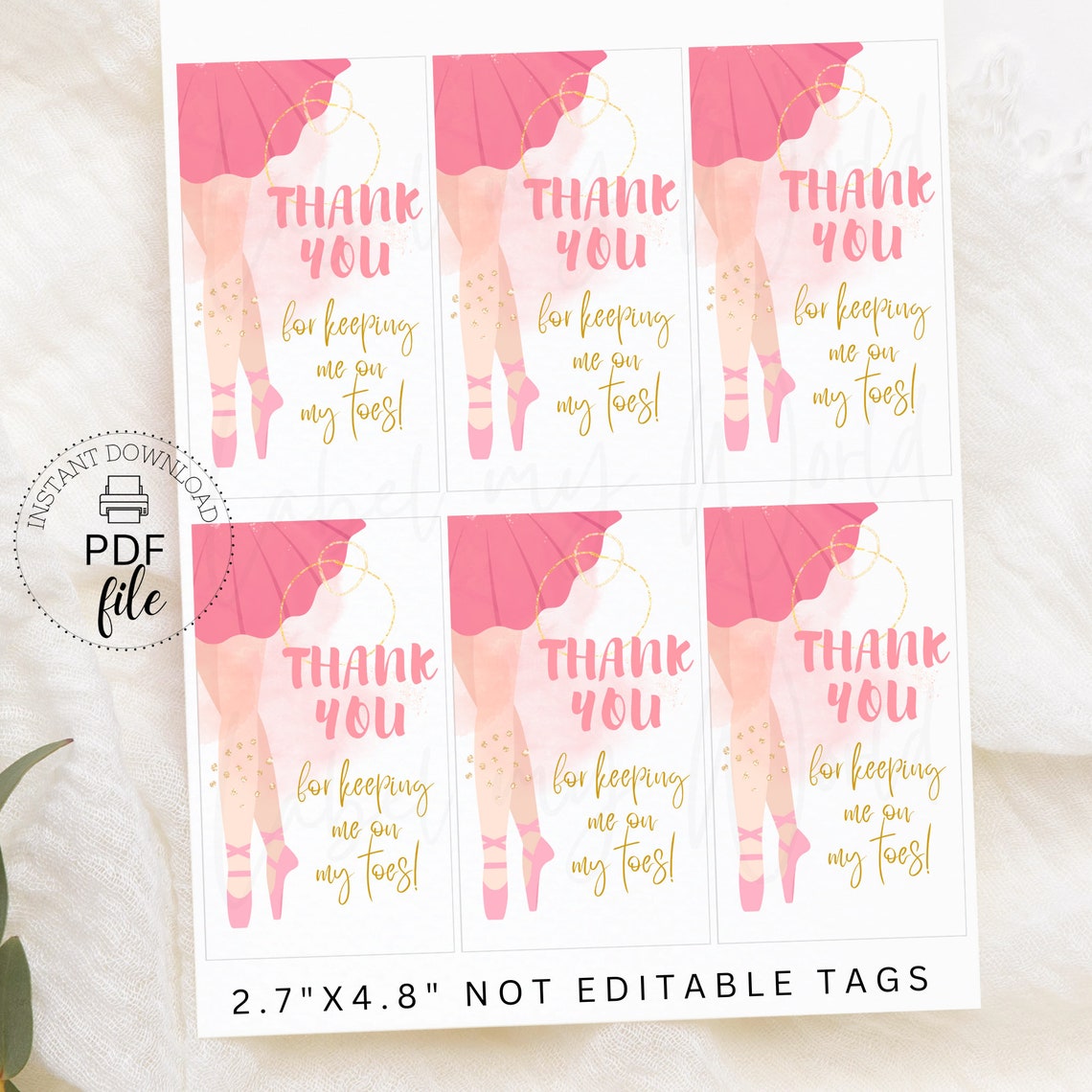 Printable Thank You for Keeping Me on My Toes Tag, Dance Teacher ...