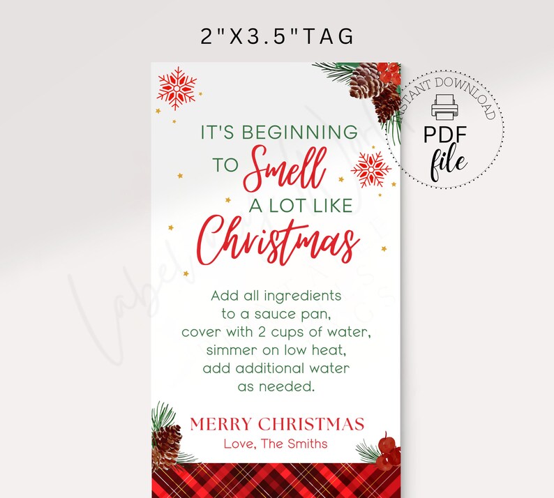 Stovetop Potpourri Christmas Gift Tag Printable Holiday Simmering ...