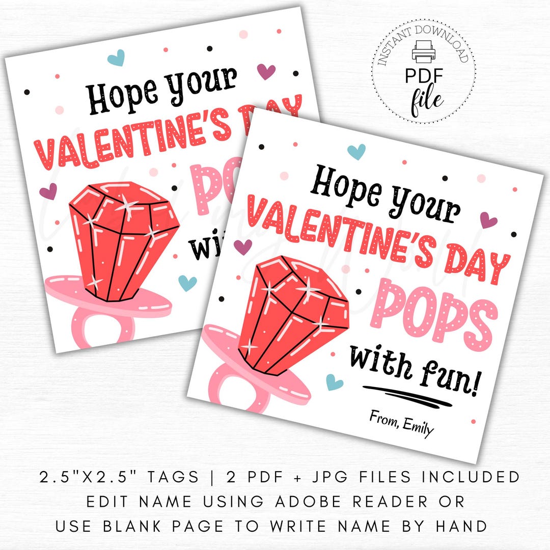 Printable Ring Candy Tag, Hope Your Valentine's Day Pops With Fun ...