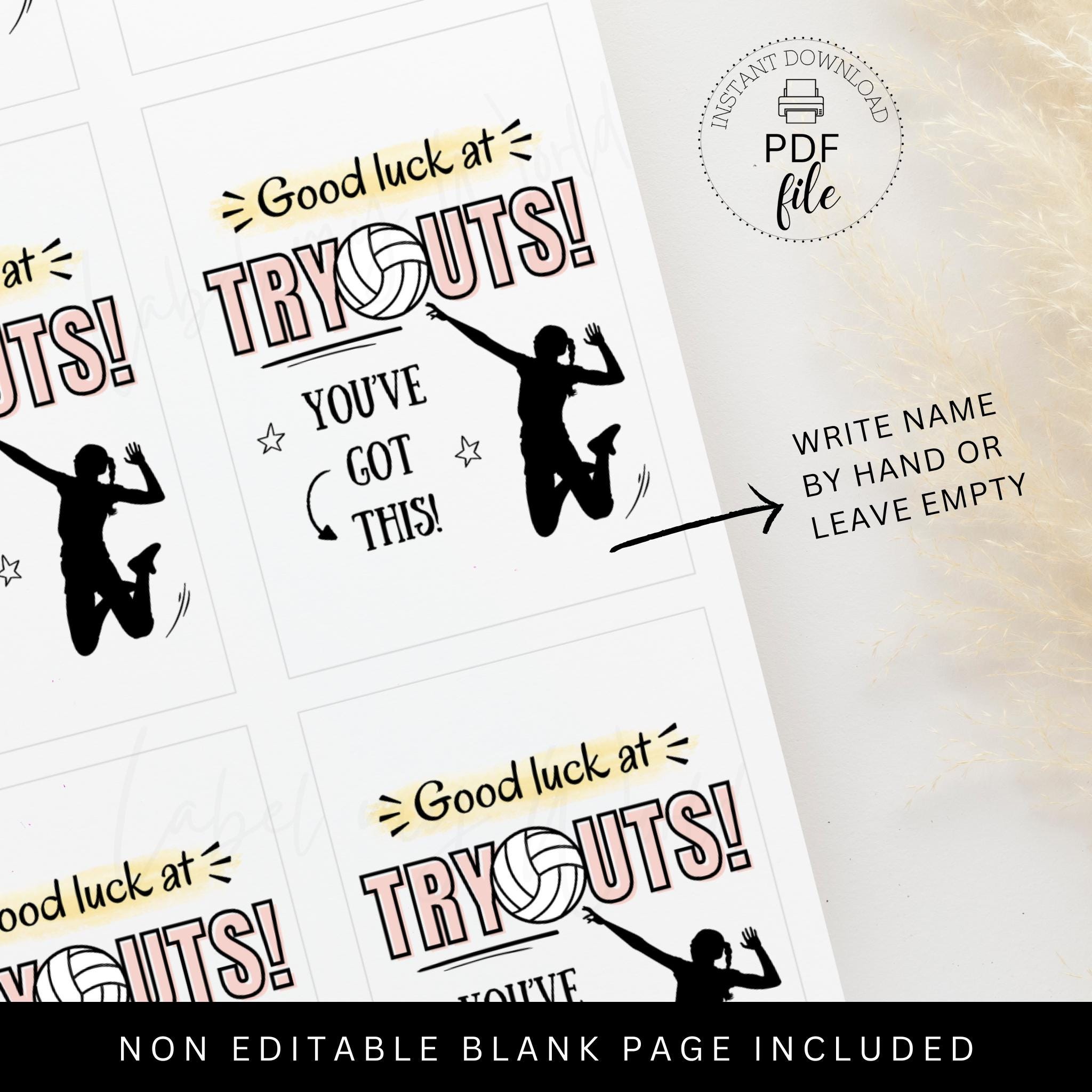 Volleyball Good Luck at Tryouts Printable Gift Tag, Personalized You've ...