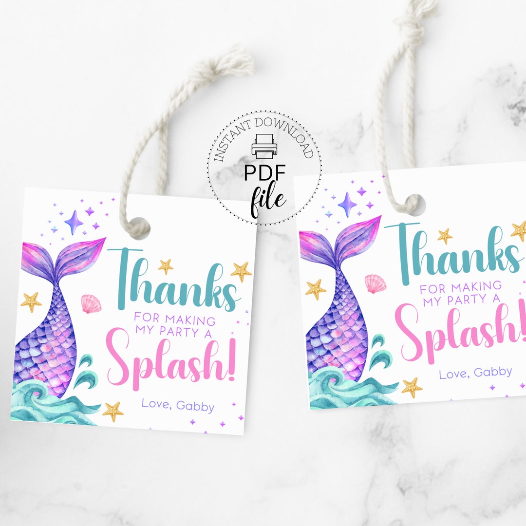 Thanks for Making My Party a Splash Favor Tags Customized Printable ...