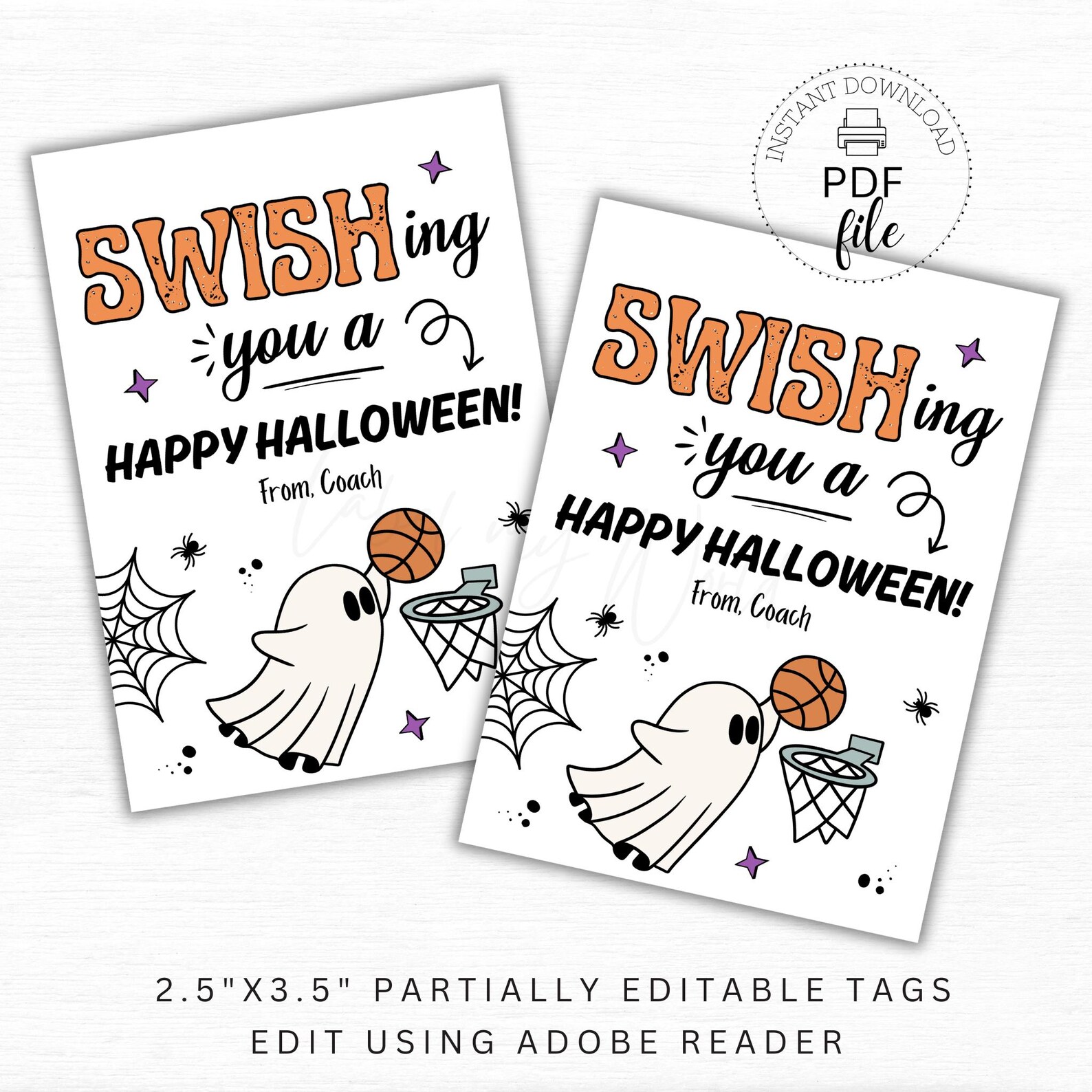 Swish-ing You a Happy Halloween Gift Tag, Basketball Team Game Day ...