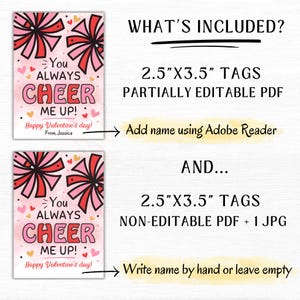 Printable Valentine Cheer Gift Tag, You Always Cheer Me up Tags ...