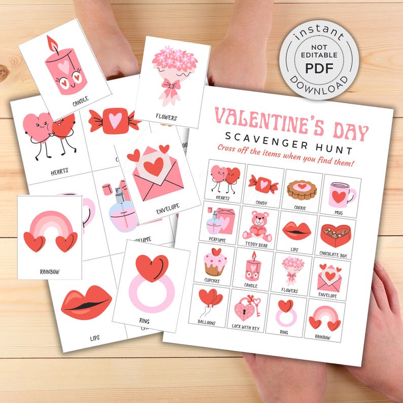 Valentine's Day Scavenger Hunt & Cards to Hide, Treasure Hunt Game for ...