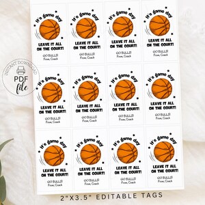 Printable Basketball Game Day Tags, Personalized Basketball Team Good ...