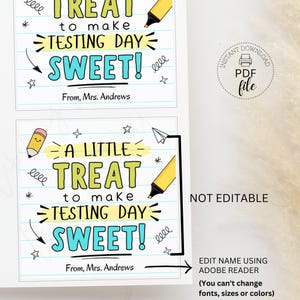 Printable Testing Day Gift Tag, School A Little Treat to Make Testing ...