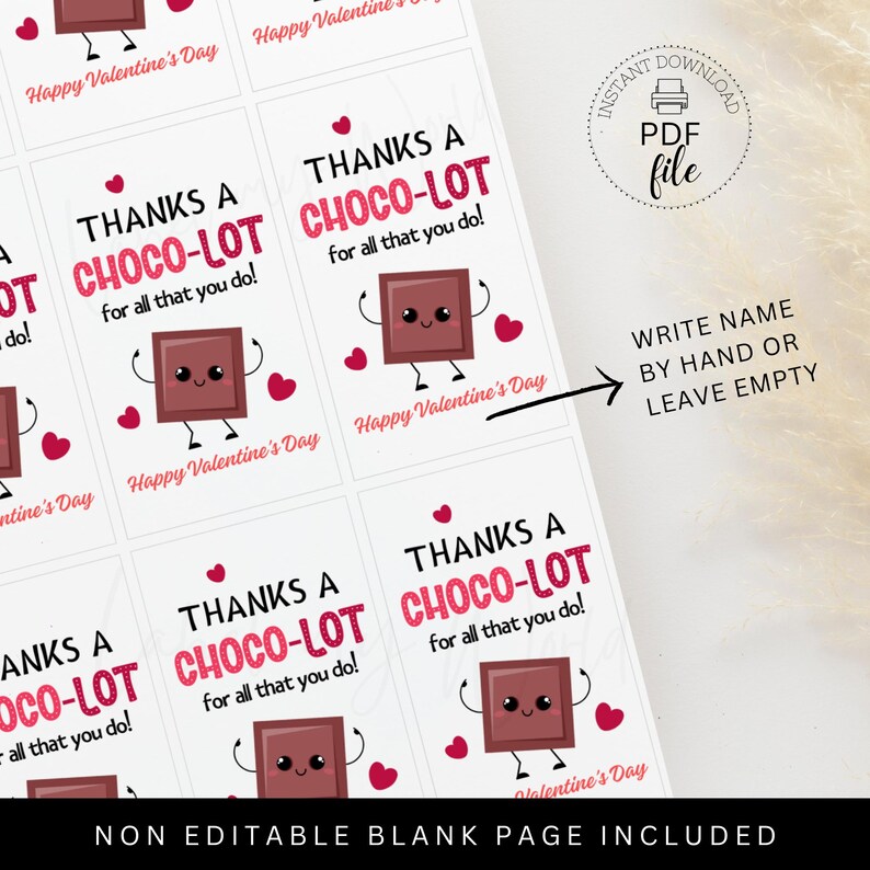 Printable Thanks a Choco-lot for All That You Do Gift Tag, Personalized ...