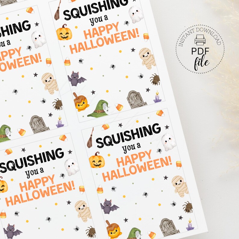 Squishing You a Happy Halloween Gift Tag, Printable Squish Toy Favor ...