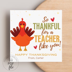 Thanksgiving Teacher Appreciation Gift Tags | Printable so Thankful for ...