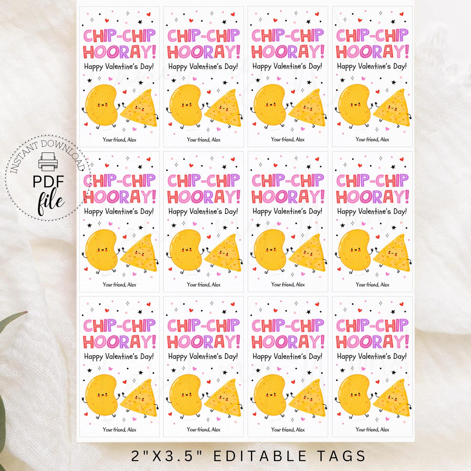 Printable Chip Chip Hooray Happy Valentines Day Gift Tag, Personalized ...