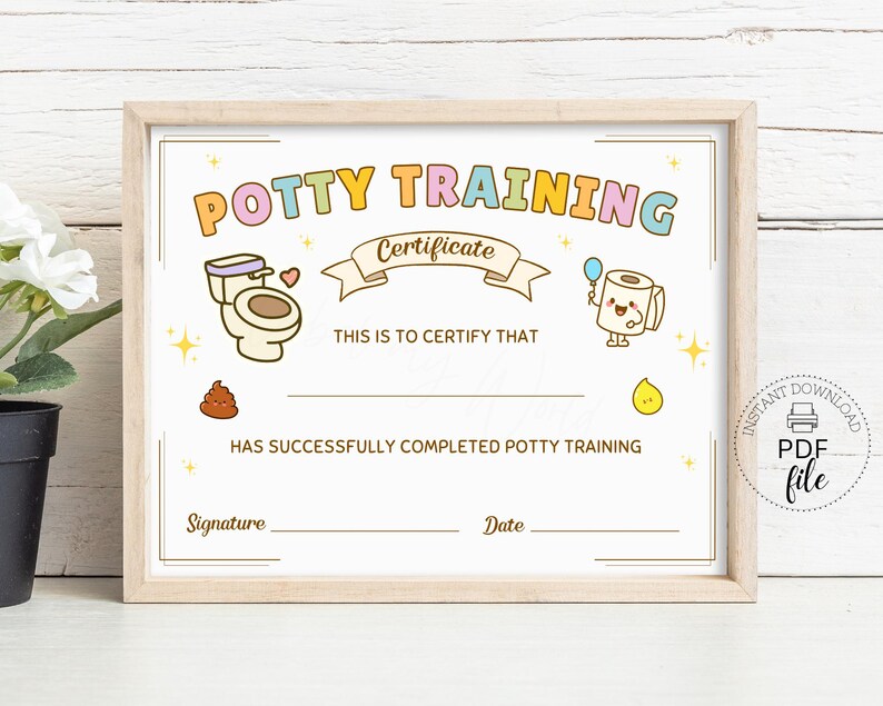 Printable Potty Training Certificate for Toddlers, Toilet Training ...