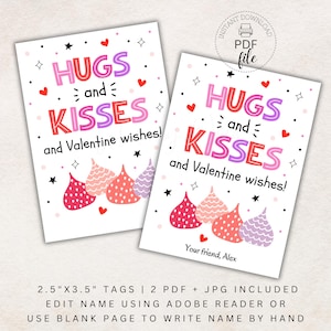 Printable Hugs and Kisses & Valentine Wishes Gift Tags, Personalized ...