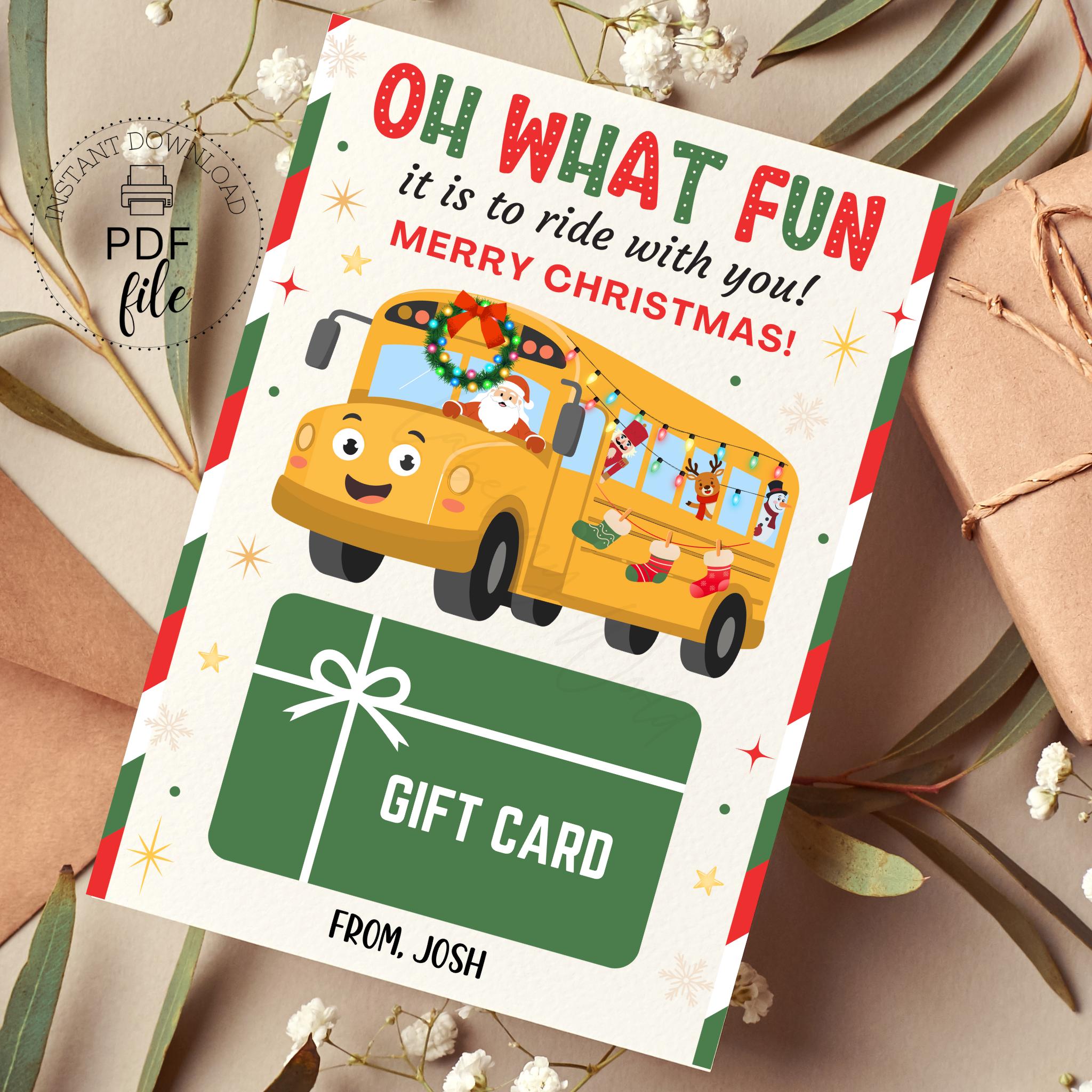 School Bus Driver Christmas Gift Card Holder Template, Oh What Fun ...