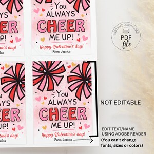Printable Valentine Cheer Gift Tag, You Always Cheer Me up Tags ...