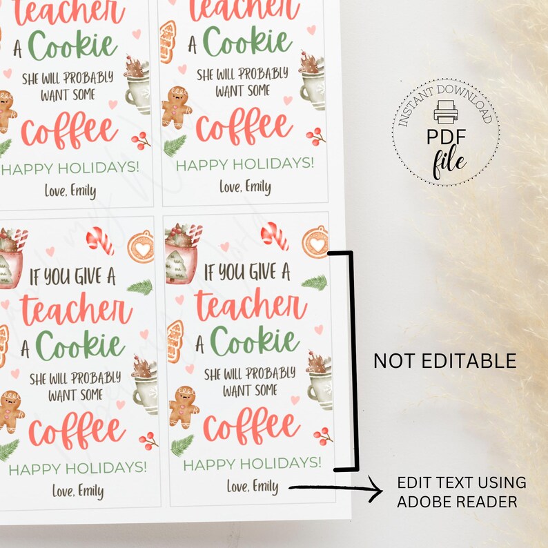 Christmas Teacher Cookies & Coffee Treat Tags, Holiday Teacher ...