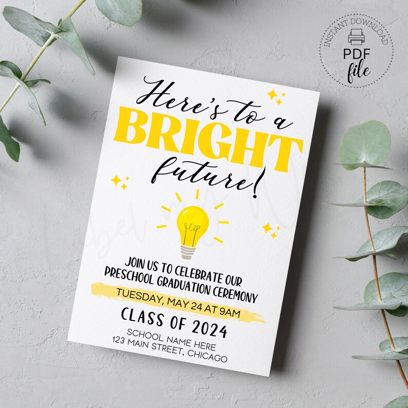 Printable Here's to a Bright Future Invitation Card Personalized End of ...